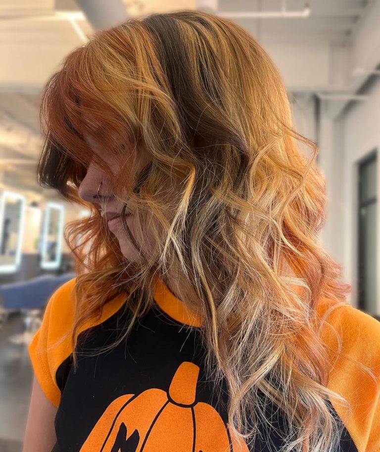 Calico Hair Color Hairstyles 2025 with Chunky Highlights, Bangs, Red ...