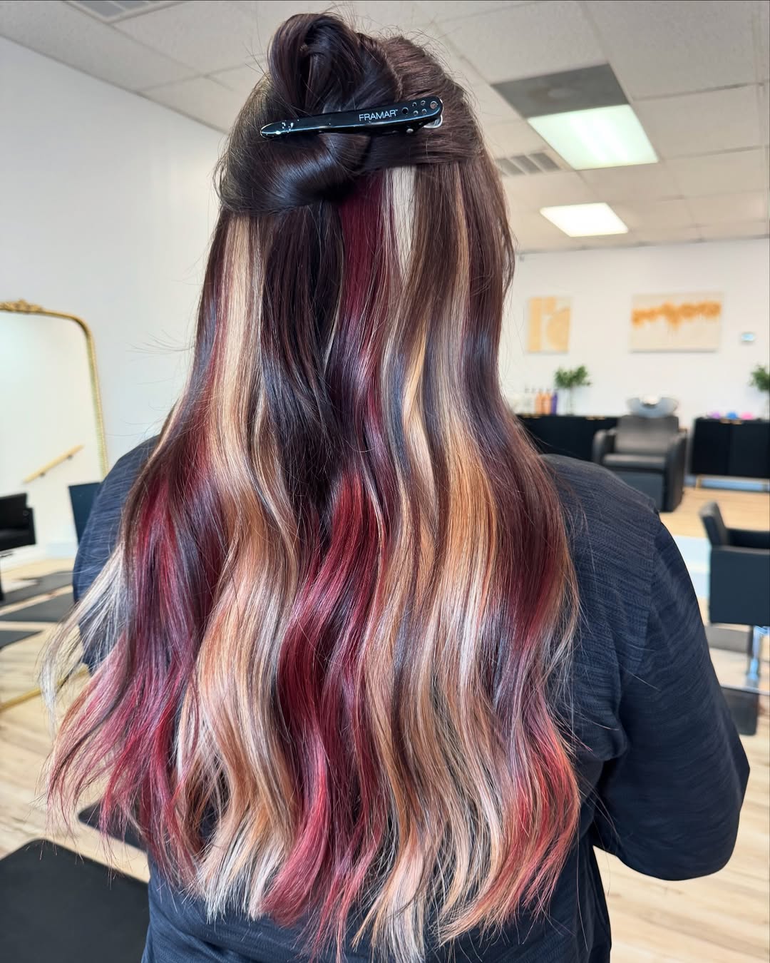 Calico Hair Color Hairstyles 2025 with Chunky Highlights, Bangs, Red ...