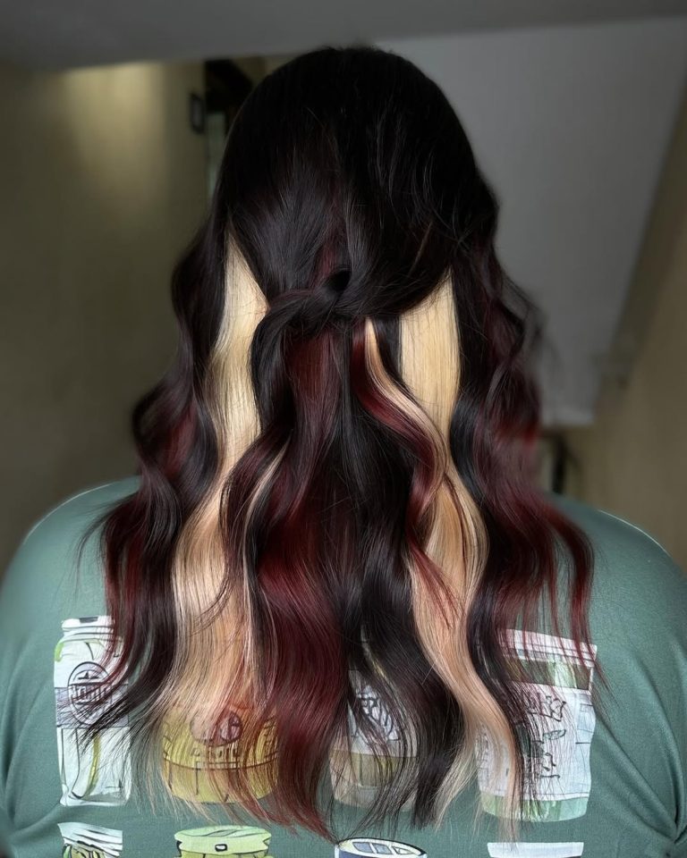 Calico Hair Color Hairstyles 2025 with Chunky Highlights, Bangs, Red ...