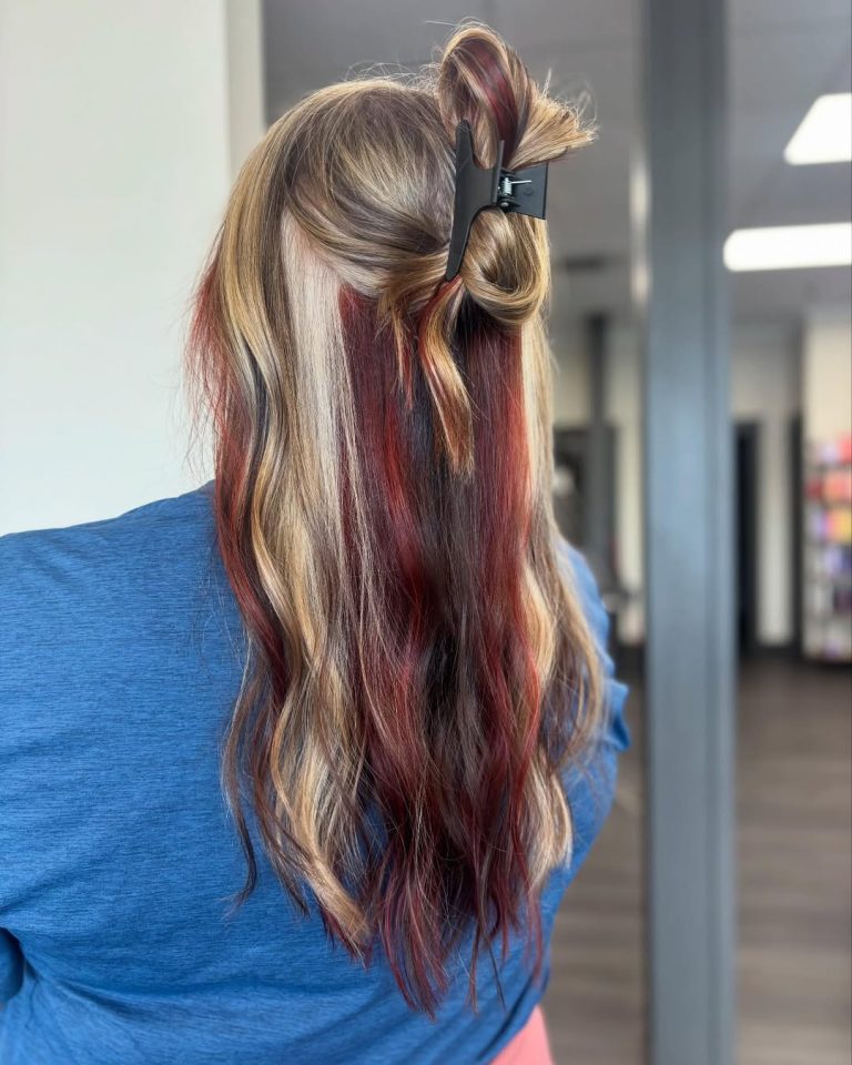 Calico Hair Color Hairstyles 2025 with Chunky Highlights, Bangs, Red ...