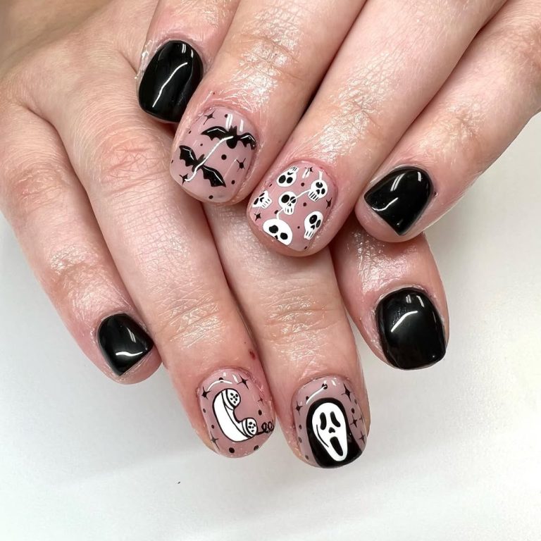 Short Halloween Nails 2025 Ideas – Simple Pink, Black, Gel Square ...