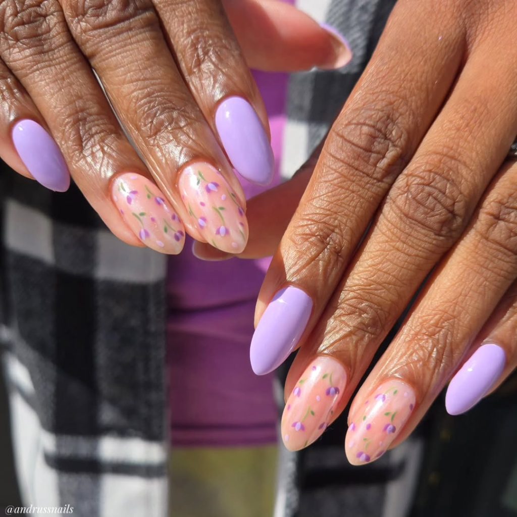 Purple Spring Nails 2026: Light Acrylic Designs, Lavender Florals, Cat ...